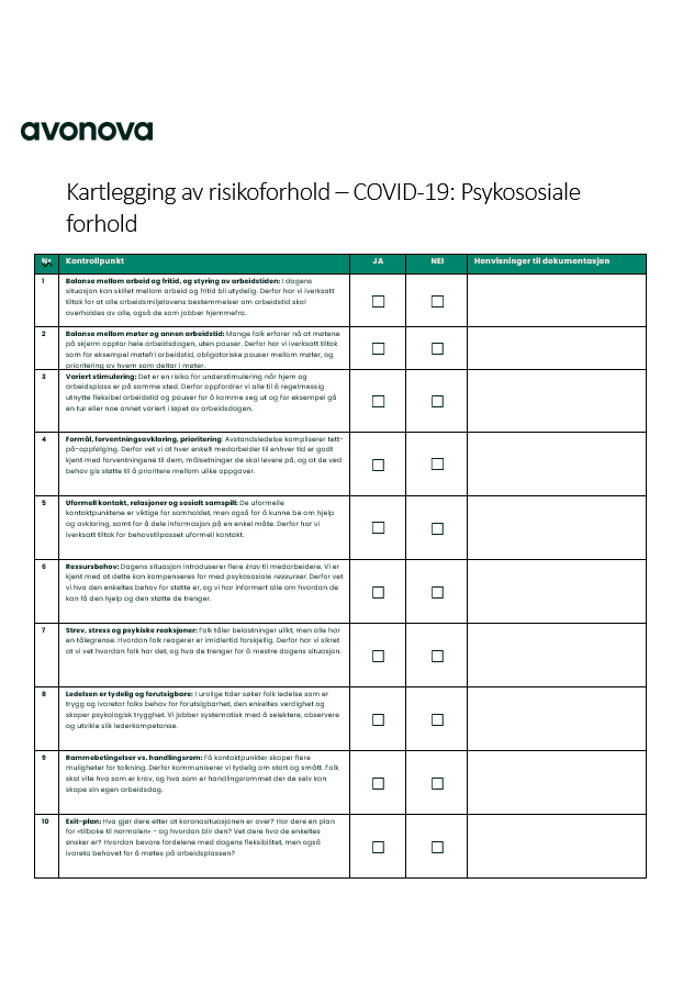 Sjekkliste for psykososialt arbeidsmiljø